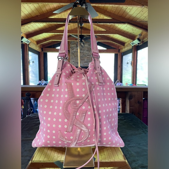 Yves Saint Laurent | Bags | Yves St Laurent Pink Canvas Drawstring Bag ...